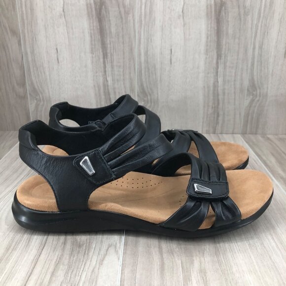 Clarks | Shoes | Clarks Sandals Womens M Kitly Ave Black Hook And Loop ...
